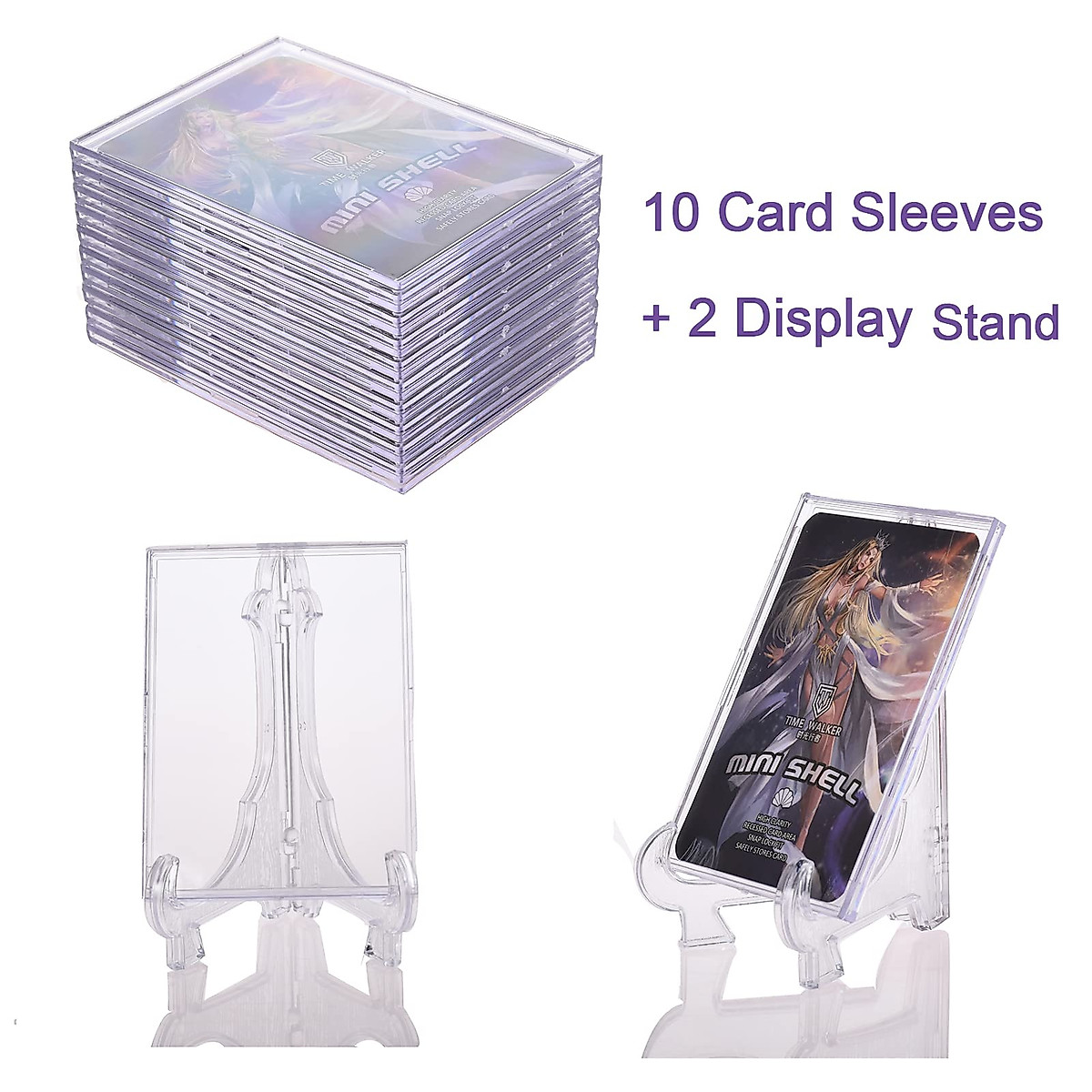 UTCTBC Cards Sleeves Top Loaders 10 Hard Acrylic Card Protector Clear Card Brick + 2 Display Stand Fit for Trading Cards,Standard Sports Cards,Baseball Card Holder Cases Collectibles Card Protectors