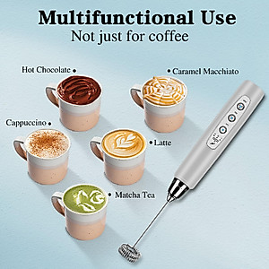 BSRGMS Milk Frother Handheld for Coffee, Electric Whisk 3 Speed Adjustable, Drink Mixer with Stainless 3 Whisks, Rechargeable Hand Frother Wand, Foam Maker for Latte Cappuccino Matcha Egg Silver