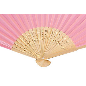 Sepwedd 50pcs pink Imitated Silk Fabric Bamboo Folded Hand Fan Bridal Dancing Props Church Wedding Gift Party Favors with gift bags