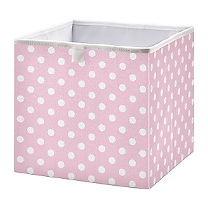 Kigai Polka Dot Pink Cube Storage Bins - 11x11x11 In Large Foldable Storage Basket Fabric Storage Baskes Organizer for Toys, Books, Shelves, Closet, Home Decor