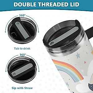 FRCSDIY Rainbow Whale Insulated Tumbler with Handle and Straw Lid,40oz Leakproof Stainless Steel Cup BPA-Free Water Bottle
