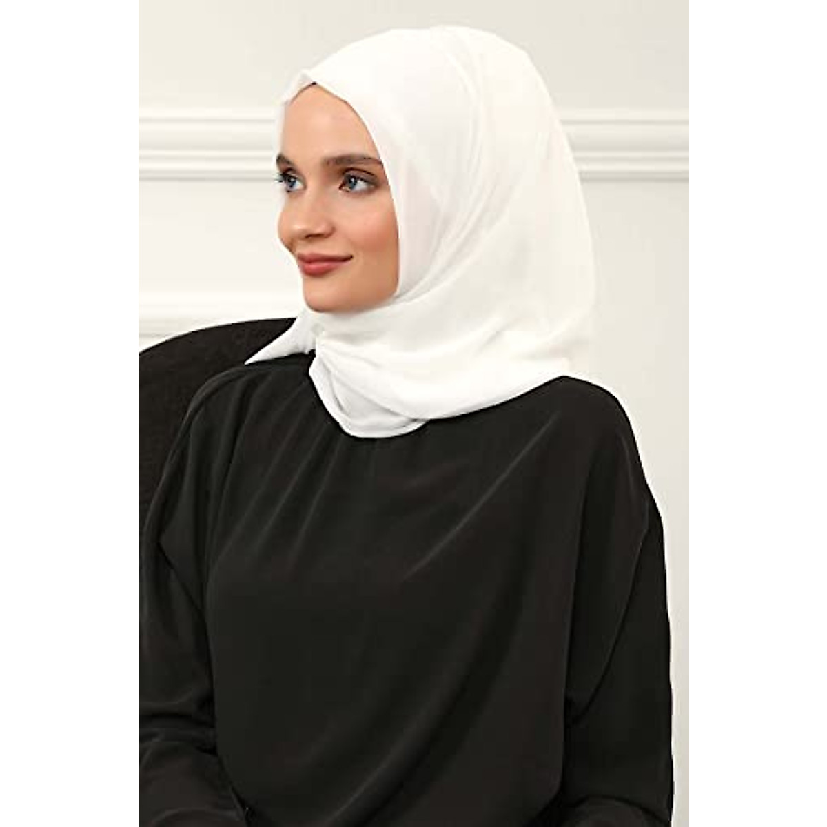 Aisha's Design Chiffon Hijab Scarf for Women Muslim, Presewn Instant Turban Shawl, Ivory