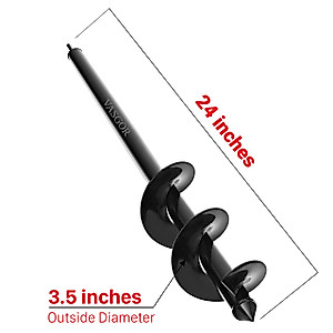 VASGOR 3.5" x 24" Auger Drill Bit for Planting - Easy planter garden Auger - Bulb & Bedding Plant Augers - Post hole Digger for 3/8” Hex Drive Drill