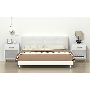 Anmytek White Nightstand, Modern Night Stand with Drawer and Shelf, Wood Bedside Table with Metal Legs, End Side Table for Bedroom, Dorm, Small Spaces, 25" Tall