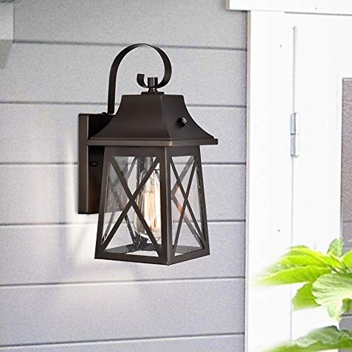 FLALINKO Dusk to Dawn Outdoor Wall Sconce - 2 Pack 14" Farmhouse Porch Light in Oil Rubbed Bronze Finish Clear Seedy Glass for Garage, Patio, Porch, Doorway, Entryway (ORB, Twin Pack)
