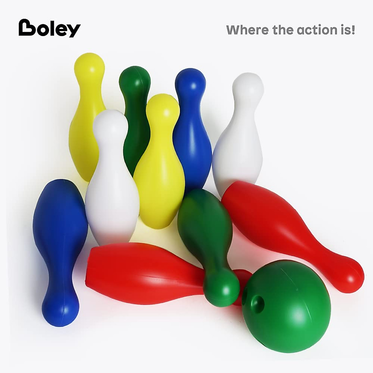 Boley Kids Bowling Set - 12 Piece Toddler Bowling Game - Indoor Outdoor Lawn Bowling Kit for Children - Lightweight, Safe, Family Play Set - Ideal Toy for Preschoolers, Garden Games, Party Fun