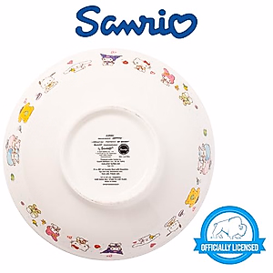 Silver Buffalo Hello Kitty and Friends Little Twin Stars, Pompompurin, Pochacco, Cinnamoroll, Kuromi, My Melody, and Keroppi Ceramic Ramen Noodle Rice Bowl with Chopsticks, Microwave Safe, 30 Ounces