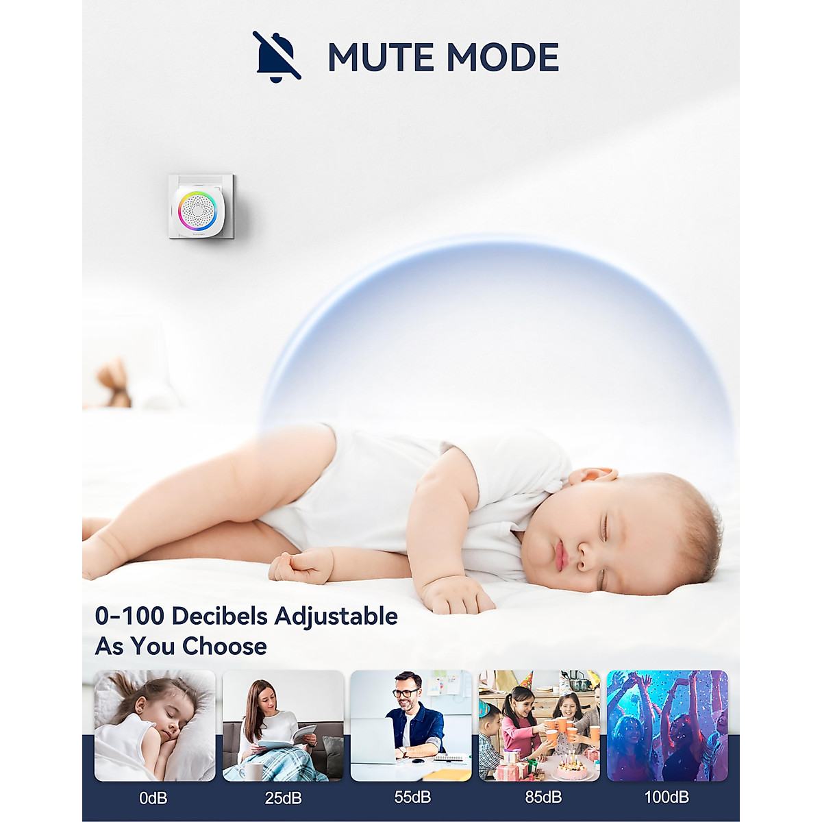 TECKNET Wireless Doorbell, Plug and Play, IP66 Waterproof Doorbell with RGB Light, 1300ft Door bell Kit, 60 Chimes & 5 Level Volume, 4.5 Years Using Time Cordless Doorbell for Classroom, Home