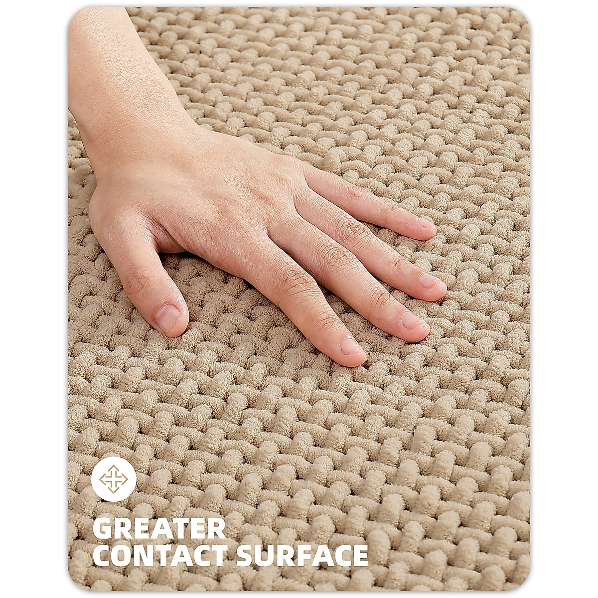 Color&Geometry Beige Chenille Bathroom Rugs- Non Slip, Absorbent, Quick Dry, Thin, Washable- 16"x24" Small Bath Mat Carpet Bath Rugs for Bathroom Floor, Shower, Sink, Vanity