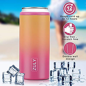 Zuly - 12oz Insulated Can Cooler for Slim Beer & Hard Seltzer Stainless Steel Double Wall Vacuum Insulated Drink Holder Pink for Slim Truly White Claw Henrys Bon Viv Corona Red Bull