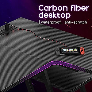 MOTPK Gaming Desk L Shaped, Small Corner Desk with Storage Shelf & Power Outlets, Computer Desk with Monitor Shelf, L Shaped Desk with Carbon Fiber Surface, Gamer Desk Gaming Table, Black, 39 Inch