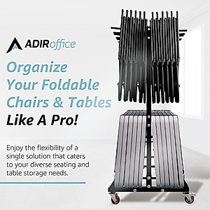 AdirOffice Combo Cart for Chairs & Tables - Foldable Seat & Table Wheeled Caddy - Steel Body Truck with Locking Swivel Caster Wheels - 600 Lbs Weight Capacity - Quick & Easy Assembly