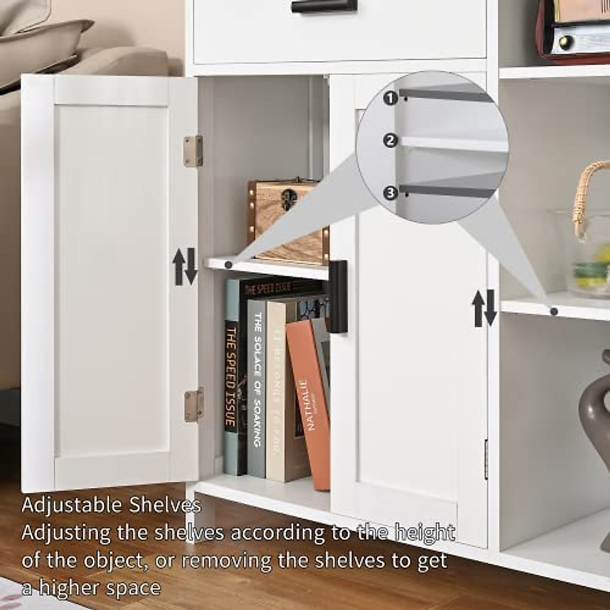 WEENFON Bathroom Floor Storage Cabinet, Kitchen Storage Cabinet with Doors and Shelves, Freestanding Storage Cabinet with Drawers, Floor Cabinet for Living Room, Bedroom, Bathroom, Kitchen, White