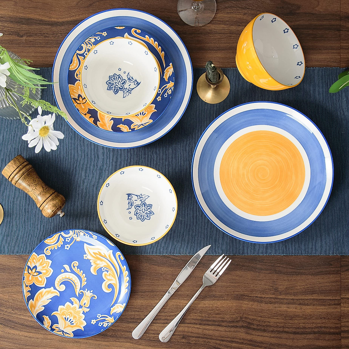 Wisenvoy Plates and Bowls Sets Dish Set Ceramic Dinnerware Sets Plate Set Porcelain Dishes Set for 4 Dinner Plates