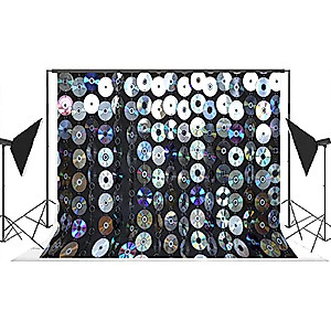 Lofaris 50's Theme Party Backdrop CD Wall Disco Background Rock and Roll Music Birthday Party Decorations Cake Table Banner 7x5ft