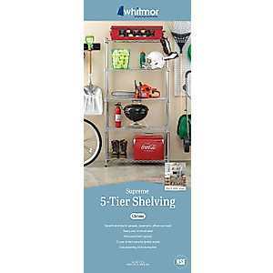 Whitmor Supreme 5 Tier Shelving with Adjustable Shelves and Leveling Feet - 350 lb. Capacity per Shelf - Chrome