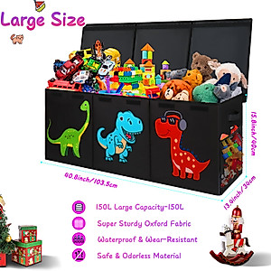 Extra Large Toy Box, Collapsible Sturdy Toy Storage Organizer with Lids, Dinosaur Toy Box for Boys Girls, 40"x16"x16" Kids Toy Chest Bin Box Baskets for Living Room, Playroom, Bedroom, Nursery, Black