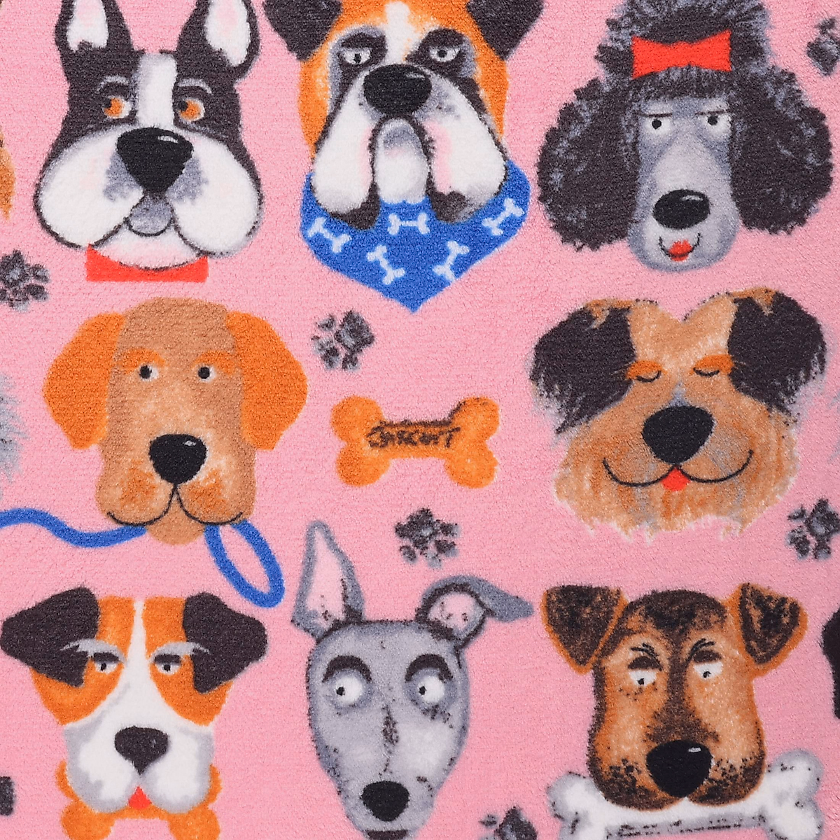 Mook Fabrics Fleece Flannel 130593 Dog Faces, Pink Cut by The Yard