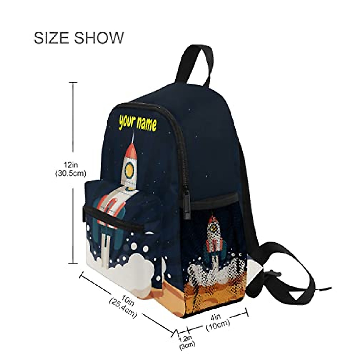 Glaphy Custom Kid's Name Backpack, Cartoon Rocket Toddler Backpack for Daycare Travel, Personalized Name Preschool Bookbags for Boys Girls