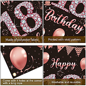Lnlofen 18th Birthday Door Banner Decorations for Girls, Large 18 Year Old Birthday Party Door Cover Backdrop Supplies, Happy Eighteen Birthday Poster Sign(Rose Gold)