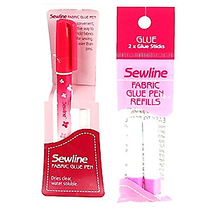 Bundle of Sewline Fabric Glue Pen(s) Blue, and Fabric Glue Pen Refill 2-Pack(s) Blue (1 Pen, 1 2-pack Refills)
