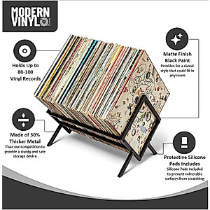 MODERN VINYL Record Holder - Matte Black Metal - 80-100 LP Storage - Simple, Quick Assembly - Vinyl Display, Storage - High-End Design - Protects Vinyl - Organize Albums - Book, Magazine, Files