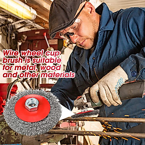 4 Inch Wire Wheel Brush Cup Brush Set, Coarse Crimped Twisted Knotted Cup Brush, 5/8 Inch-11 Threaded Arbor 0.002 Inch Carbon Steel for Angle Grinder, Heavy Cleaning Rust Stripping Abrasive (3)