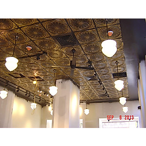 From Plain To Beautiful In Hours 238ag-24x24-25 Rose Window PVC 2' x 2' Lay-in or Glue-up Ceiling Tile, Pack of 25, Antique Gold, 25 Piece