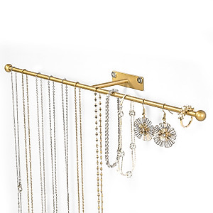 Josmimic Wall Hanging Jewelry Organizer: 13.7'' Necklace Holder for Earring, Bracelet, Rings, Hairband, Glasses, Gold 1-Pack, Screws Included