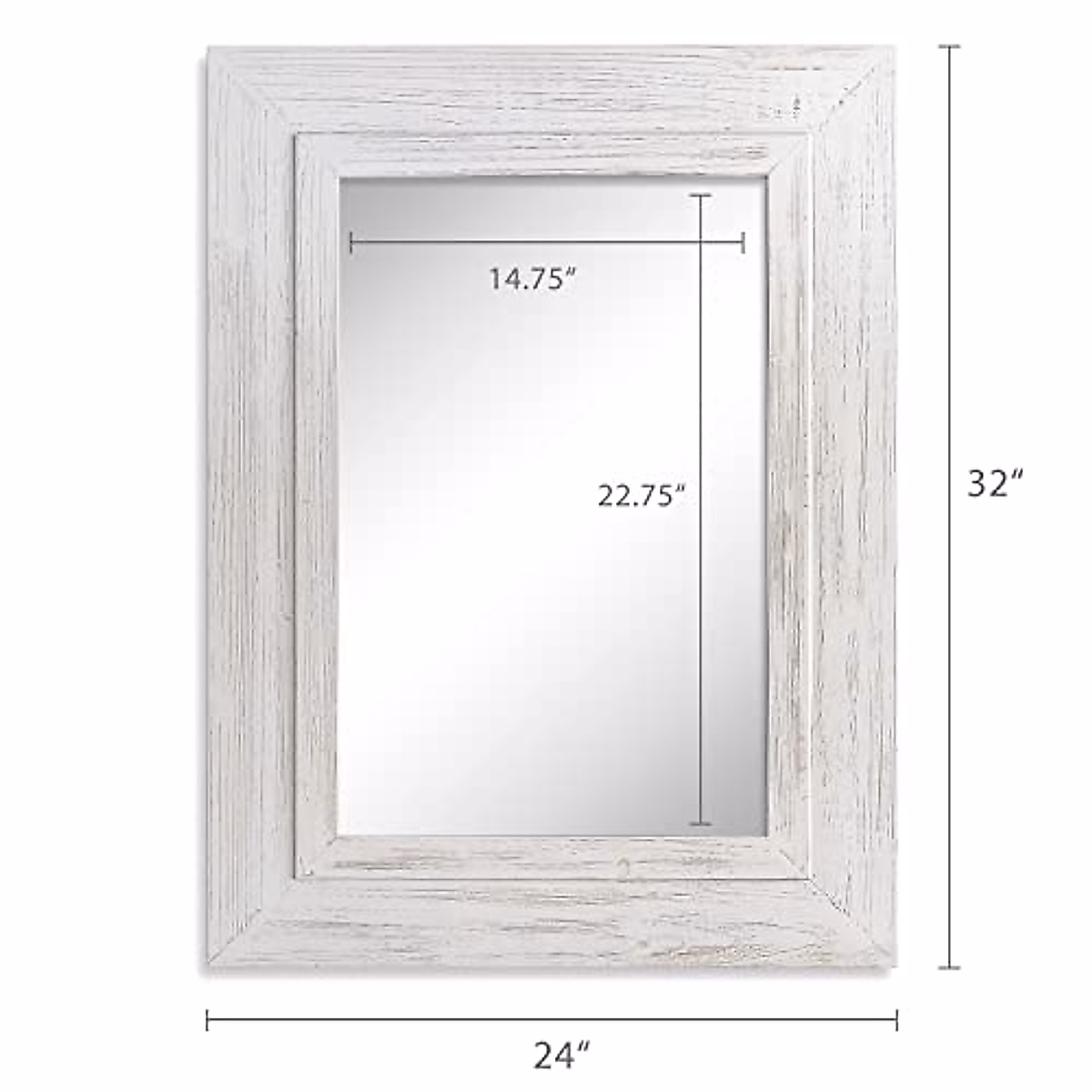Barnyard Designs 24x32 Whitewashed Wood Farmhouse Wooden Large Rustic Wall Mirror, Bedroom Mirrors for Wall Decor, Decorative Wood, Living Room or Bathroom Vanity, White