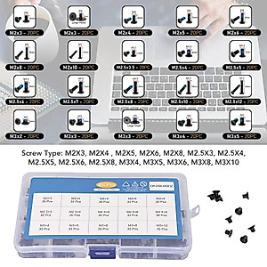 450PCS Laptop Screws, M2X3 M2X4 M2X5 M2X6 M2X8 M2.5X3 M2.5X4 M2.5X5 M2.5X6 M2.5X8 M3X4 M3X5 M3X6 M3X8 M3X10 Type Screw for Laptop Repair