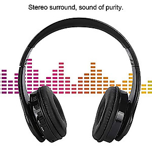 Bluetooth Headphones, Over Ear Wireless Bluetooth 5.0 Foldable Hi-Fi Stereo Bass Headphones with Microphone Gaming Headsets for Cell Phones, TV, PC and Traveling.(Black)