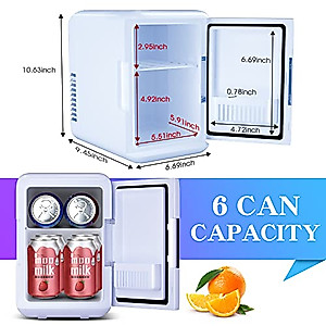 Skincare Mini Fridge for Bedroom Car Office Desk Outdoor, 4L 6 Can Portable Small Silent Refrigerator for Cooler and Warmer Skin Care Products Cosmetic Breastmilk Storage No Freezer 12v AC/DC,White