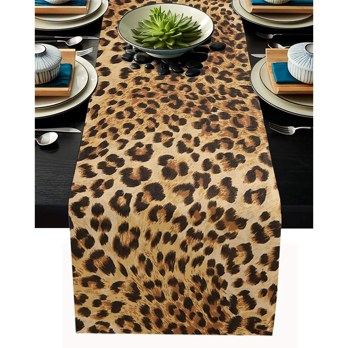 Leopard Print Table Runner-Cotton linen-Long 108 inche Cheetah Print Dresser Scarves,Animal Tablerunner for Kitchen Coffee/Dining/Sofa/End Table Bedroom Home Living Room,Scarf Decor for Holiday Dinner