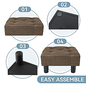 Poofzy Small Foot Stool Ottoman, Linen Ottoman Foot Rest with Legs, Rectangle Foolstool Ottomans for Couch, Ottoman Foot Stools for Living Room Entryway (Brown)