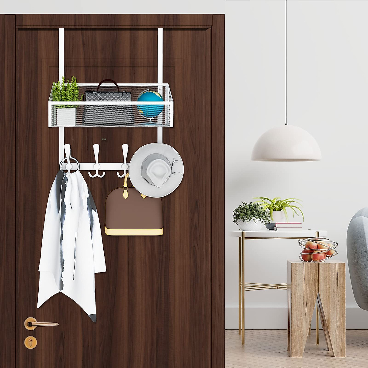 Kaiferty Over The Door Hooks Organizer, Door Hanger Towel Rack Mesh Basket with 12 Hooks,Over The Door Storage Coat Hooks Behind Door Organizer for Bathroom,Bedroom,Kitchen,Office(White)