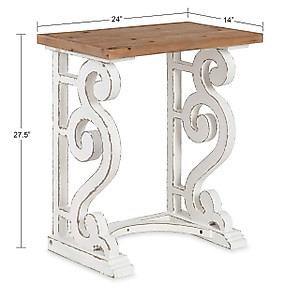 Kate and Laurel Wyldwood Rustic French Solid Wood Side Table, 24" x 14" x 12.75", White and Rustic Brown, Chic Farmhouse Inspiration, Natural Wood Top