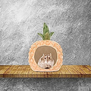 POPETPOP Ceramic Hamster Hideout - Lovely Pineapple Chinchilla Cooling Gerbil House Hamster Bed Room Cage Accessories for Guinea Pig Gerbil Ferret Hamster House