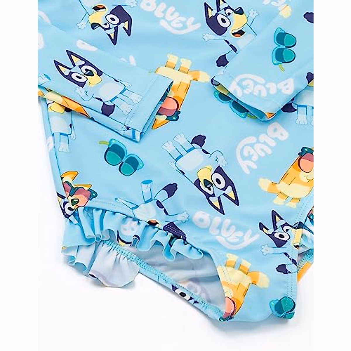 Bluey Girls Swimsuit | Baby Toddlers Blue Bingo Swimming Costume Long Sleeve with Frill