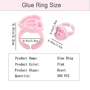 Glue Rings for Eyelash Extension,300PCS Smart Lash Glue Rings,Disposable Eyelash Glue Holder Glue Cups Rings,Heart Shape Fan Blossom Volume Lash Glue Holder False Eyelash Lash Extension Supplies Pink