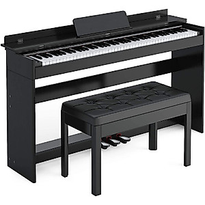 Setting 88-Key Weighted Digital Piano, Electric Upright Piano with 3-Pedal Unit Board, LCD Screen, Multi-Functional Full Size Keyboard and Power Adapter(Black(with Bench)), 53.5 x 29.9 12.2 Inch