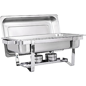 Oteymart Pack of 6 Chafing Dish Buffet Server Warming Tray Chafer Full Size Stainless Rectangular Dish Set Buffet Catering Party Events Utensils w/Fuel Holder Deep Food Pan