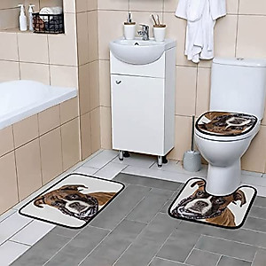 4 Piece Shower Curtain Sets with Non-Slip Rugs, Toilet Lid Cover and Bath Mat, Dogs Boxer Handkerchief Neck Gray Watercolor PeacockShower Curtain with 12 Hooks Durable Waterproof Shower Curtain