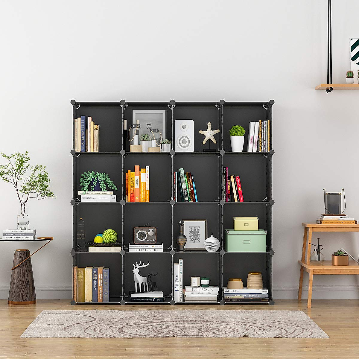 KOUSI Portable Cube Storage - 14"x14" Cube Cube Organizer Storage Organizer Clothes Storage Storage Shelves Furniture for Clothes Plastic Dresser Storage Cubes, Black (4x4 Cubes)