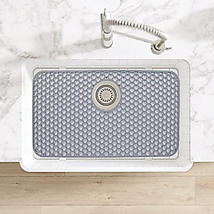 Silicone Sink Protectors for Kitchen Sink with Rear Drain - 26"x 14" Kitchen Sink Mats Accessory, Non-Slip Heat Resistant Sink Mat for Bottom of Farmhouse Stainless Steel Sink (Rear Hole)