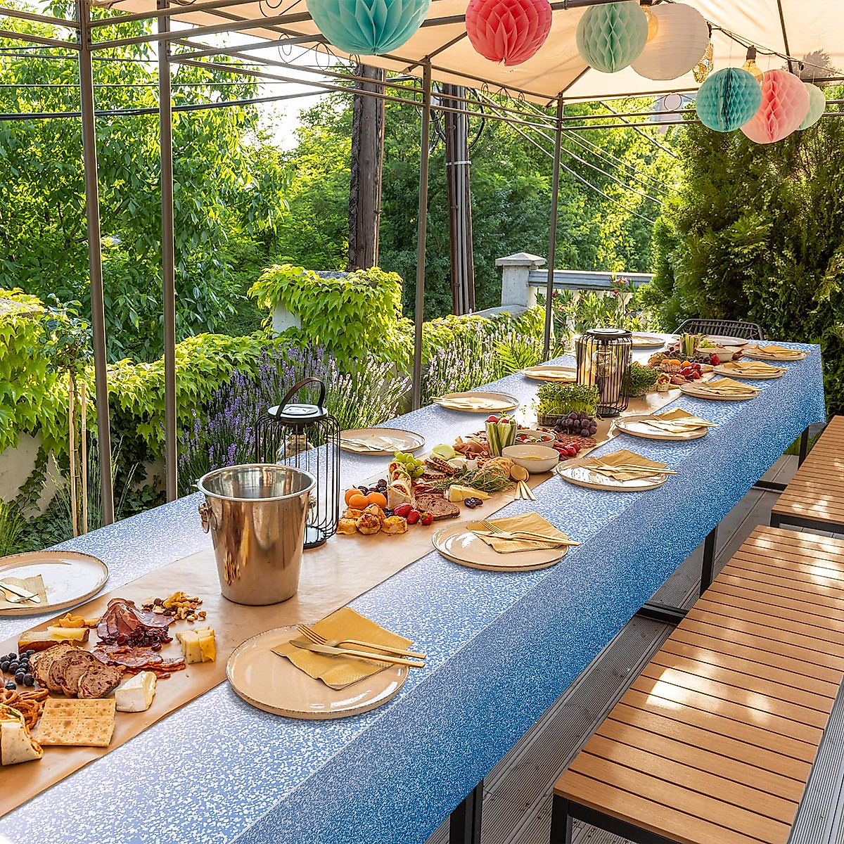 6 Pack Ombre Blue Plastic Tablecloth for Parties, Gradient Pastel Blue Disposable Tablecloths for Rectangle Tables, Royal Blue Sprinkle Table Cover for Wedding Birthday Anniversary Party, 54 x 108Inch