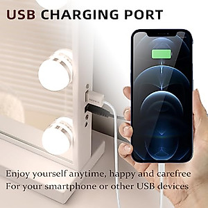 Fenair Vanity Mirror with Lights 22.8"x 18.1" Makeup Mirror with Lights and 15 Dimmable Bulbs,3 Colors Modes,Hollywood Mirror with USB Charging Port and 10X Detachable Magnification Mirror