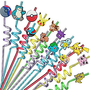 28Pcs Game Party Favors Reusable Drinking Straws, 14 Designs Cartoon Birthday Party Supplies