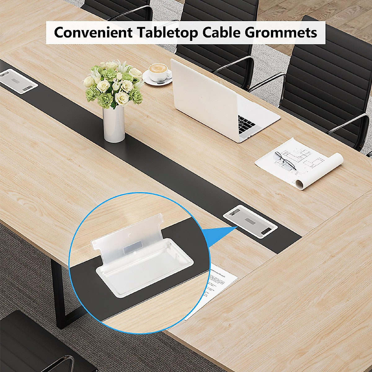 Tribesigns 8FT Conference Table, 94.48L x 47.24W x 29.52H Inches Large Boat Shaped Meeting Seminar Table with Cable Grommets, Modern Conference Room Table for Office (Light Wood Grain, 8ft)