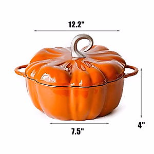 Pumpkin Cocotte,Pumpkin Dutch Oven Pot With Lid,Enamel Cast Iron Cooking Pot,Non Stick Pumpkin Pot,Stew Pot Soup Pot,Serves 3-5,Halloween Thanksgiving Decor Pot Gift(3.9 Quart, Orange)